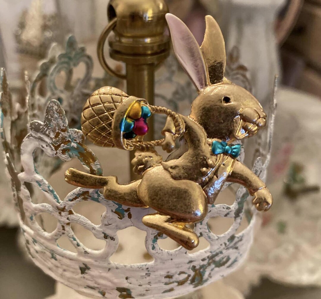 Vintage Gold Rabbit Pin Brooch Easter Bunny Basket - Etsy