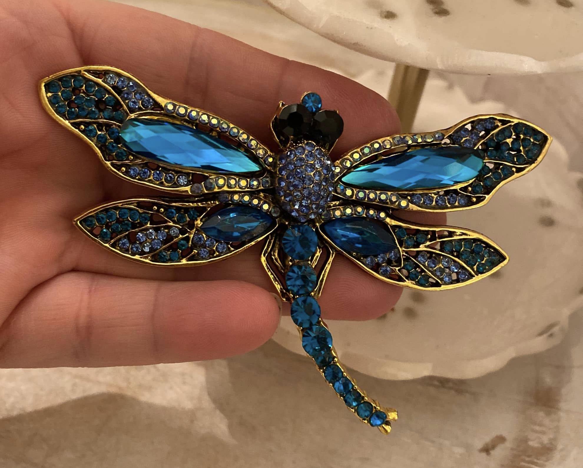 Large Sparkling Rhinestone Dragonfly Brooch Pin - Etsy