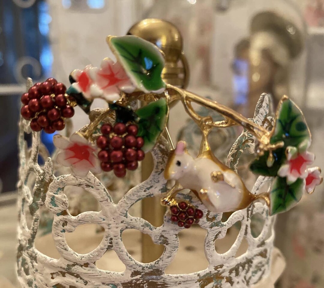 Enamel Grapevine Squirrel Brooch Pin - Etsy