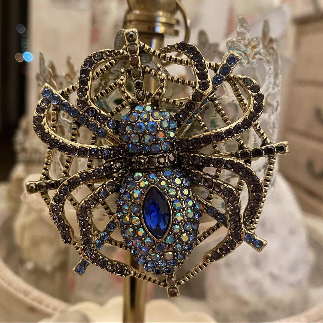 Vintage Gorgeous Rhinestone Spider Web Coat Pin Brooch - Etsy