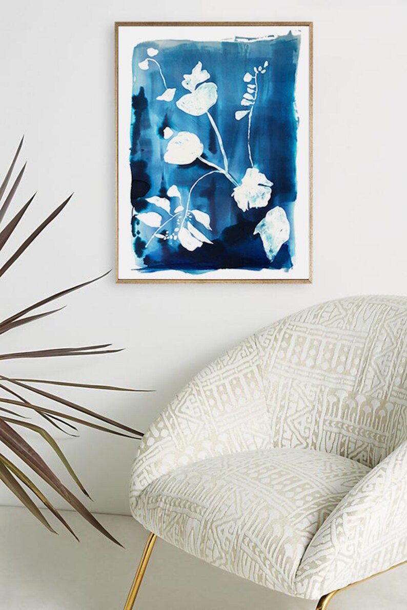 Indigo Floral Painting Indigo Painting Indigo Art - Etsy