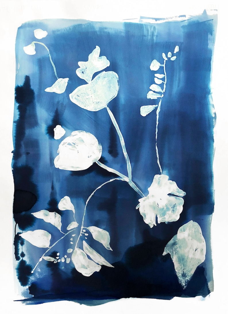 Indigo Floral Painting Indigo Painting Indigo Art - Etsy