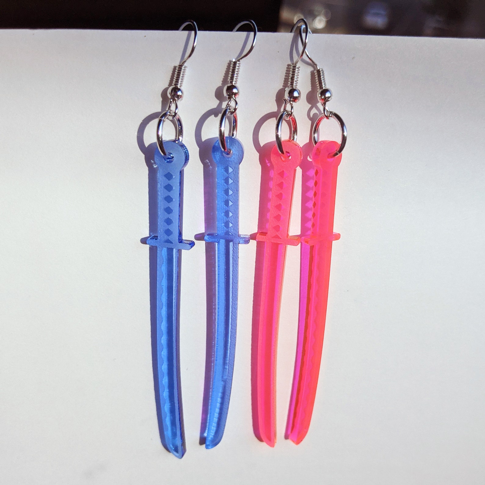 Cyberpunk Katana Earrings || Pink and Blue Japanese Swords || Laser-cut ...