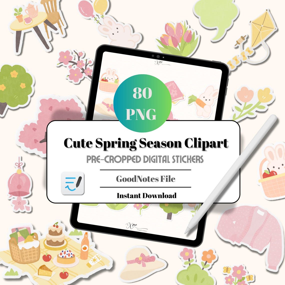 Spring Digital Stickers: Watercolor Clipart for Goodnotes (digital ...