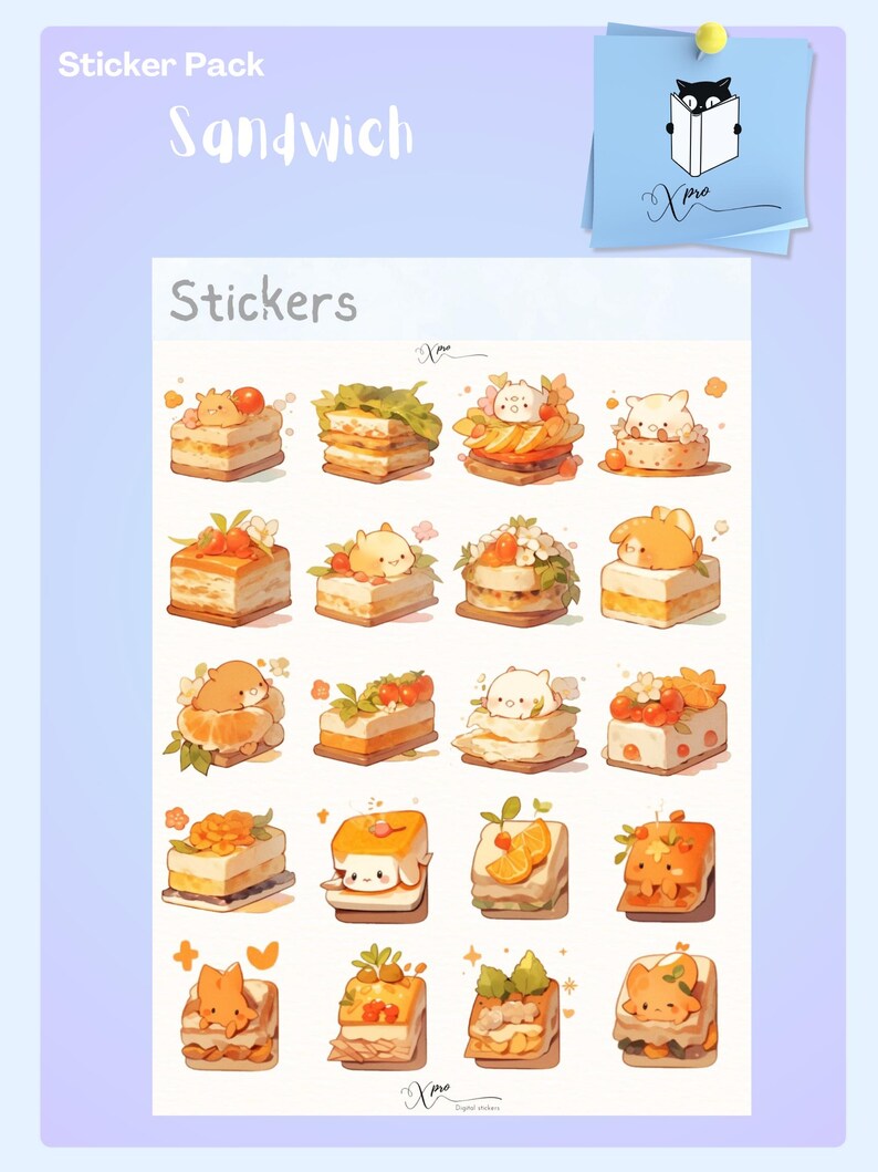 Cute Sandwich Digital Stickers - Food-themed Clipart for Goodnotes (pre ...