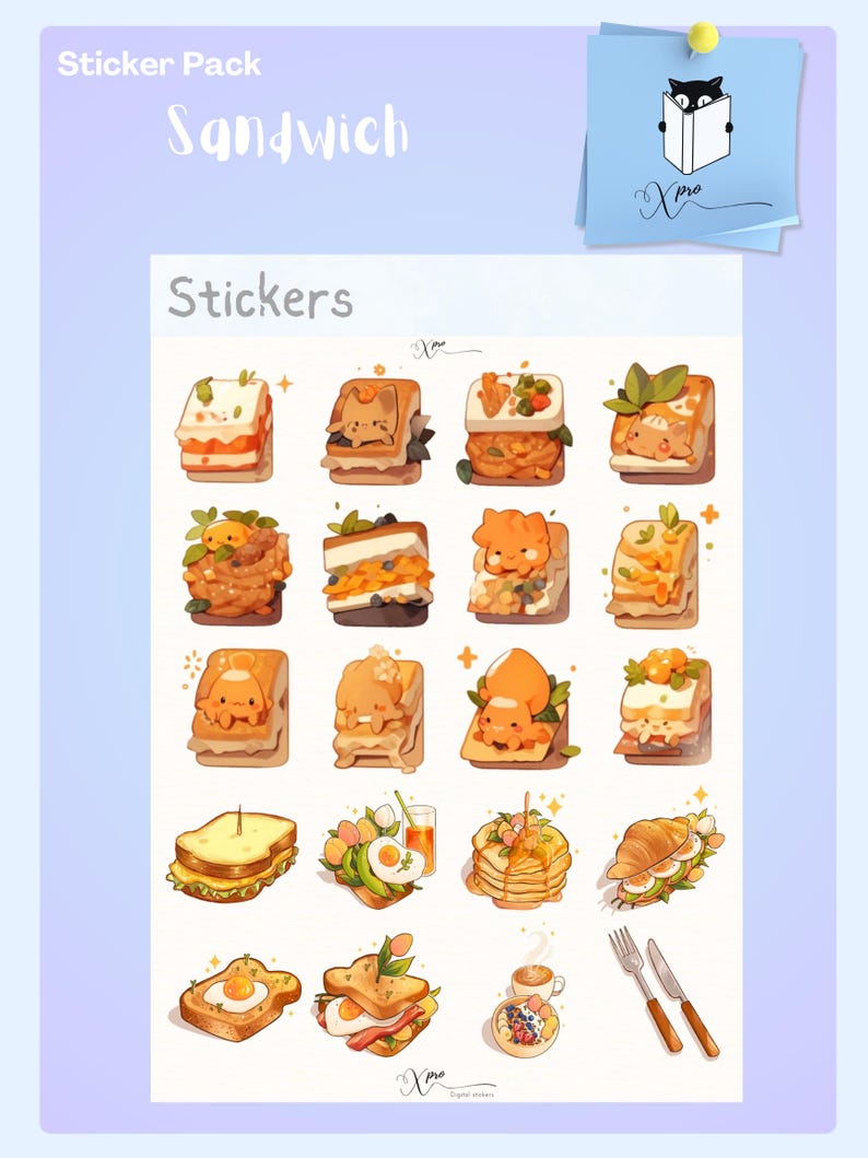 Cute Sandwich Digital Stickers - Food-themed Clipart for Goodnotes (pre ...