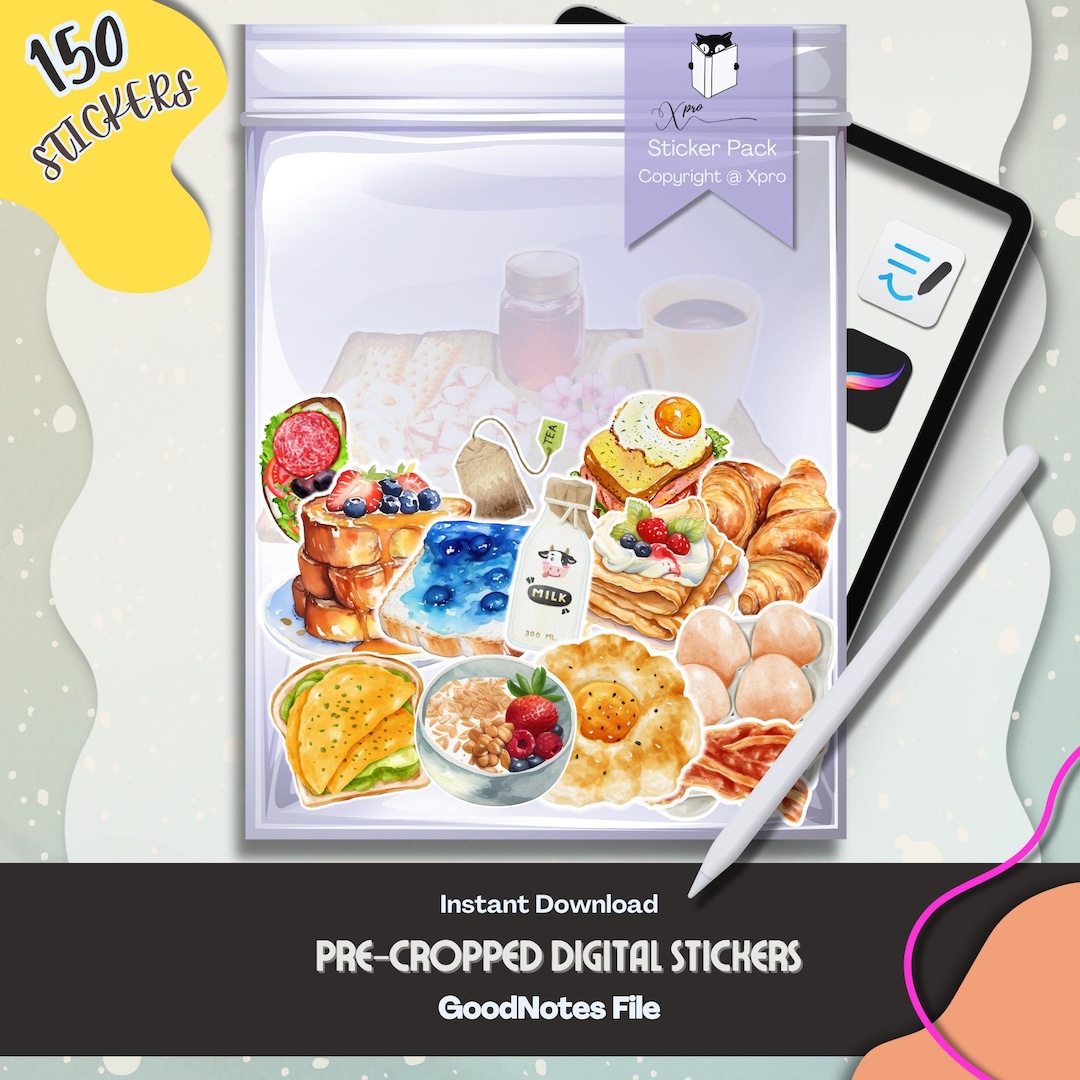 150 Breakfast Digital Stickers, Pre-cropped Food-themed Stickers for ...