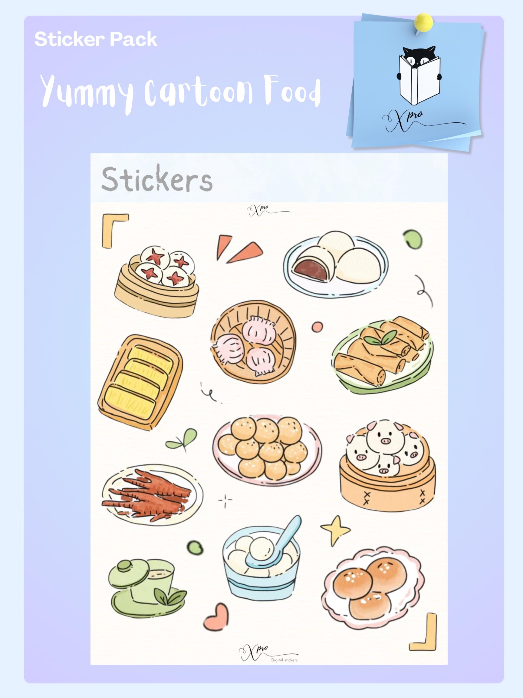 120 Adorable & Yummy Cartoon Food Digital Stickers – Cute, Fun, and Pre ...