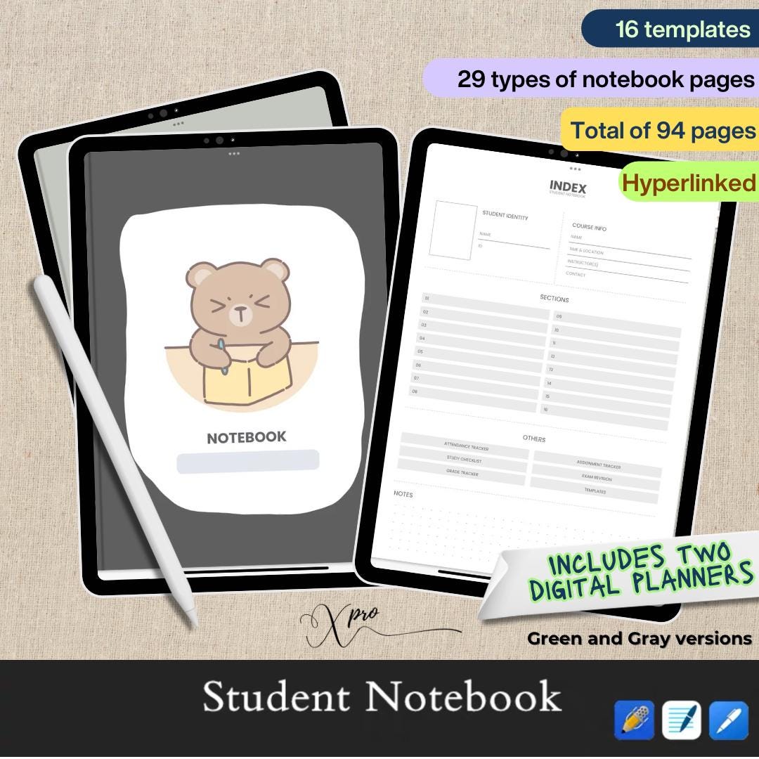 Digital Student Notebook, Digital Planners, 16 Templates, 29 Types of ...