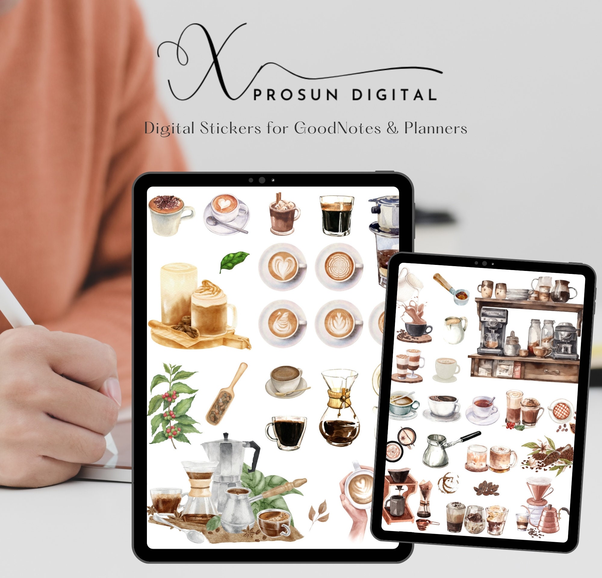 Watercolor Coffee Digital Stickers, Coffee Digital Stickers for ...