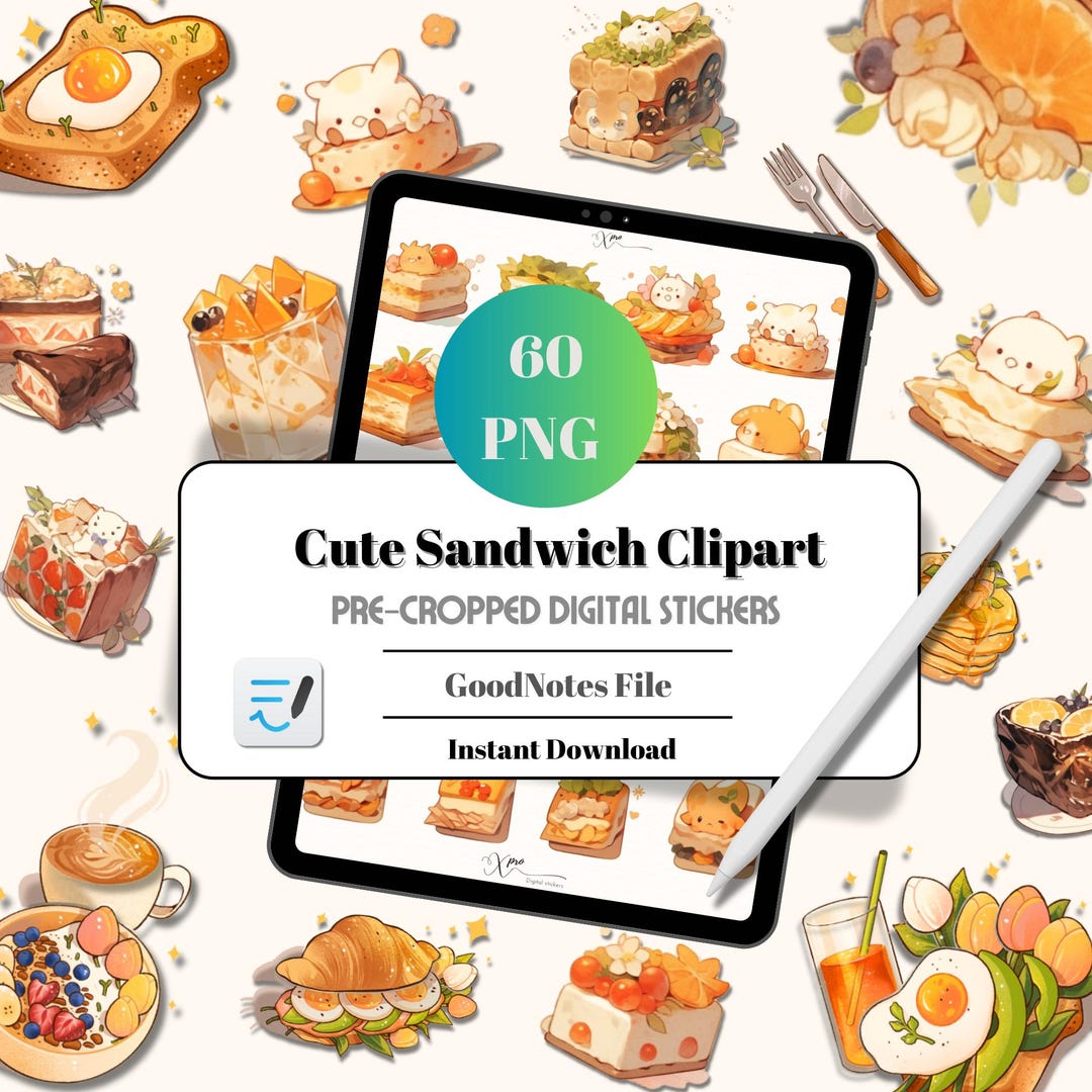 Cute Sandwich Digital Stickers - Food-themed Clipart for Goodnotes (pre ...