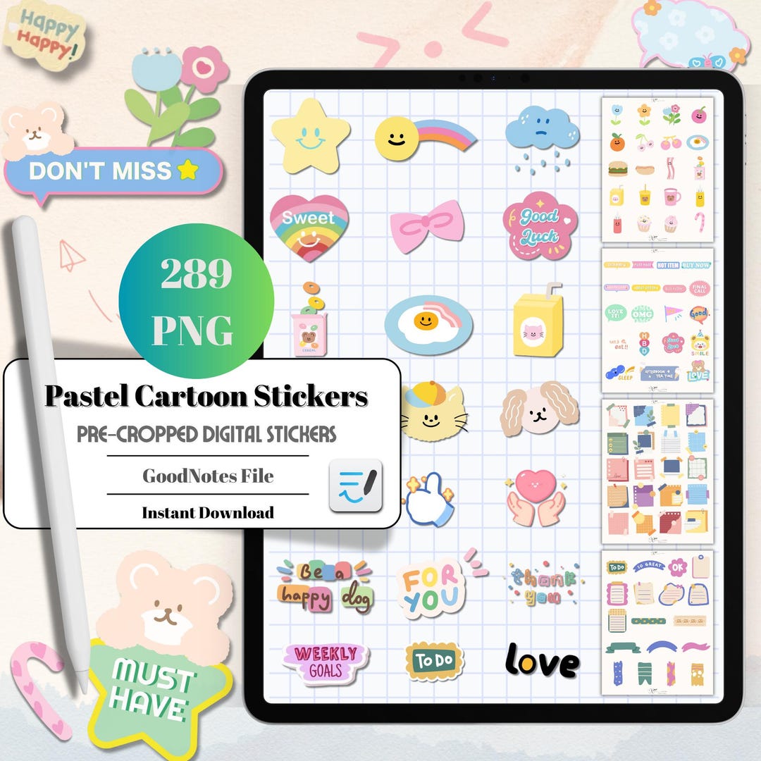 Cute Pastel Phrase Cartoon Digital Stickers – Pre-cropped Kawaii Quotes ...