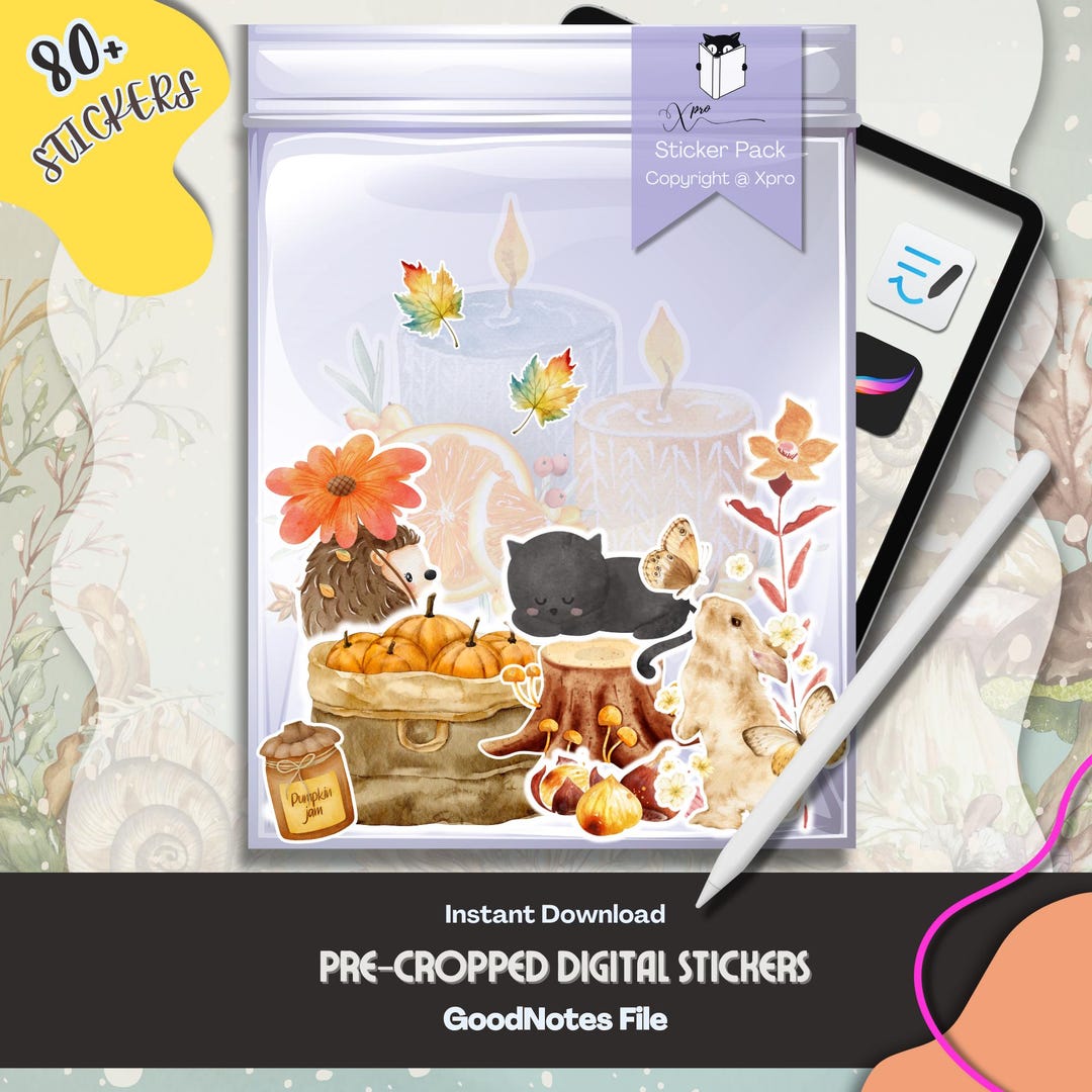Fall Watercolor Stickers: Autumn Leaves & Pumpkins for Goodnotes ...