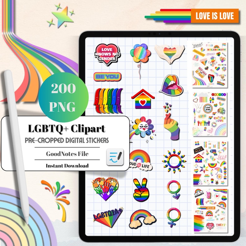 200 LGBTQ+ Pride Digital Stickers for Goodnotes (pre-cropped) - Etsy