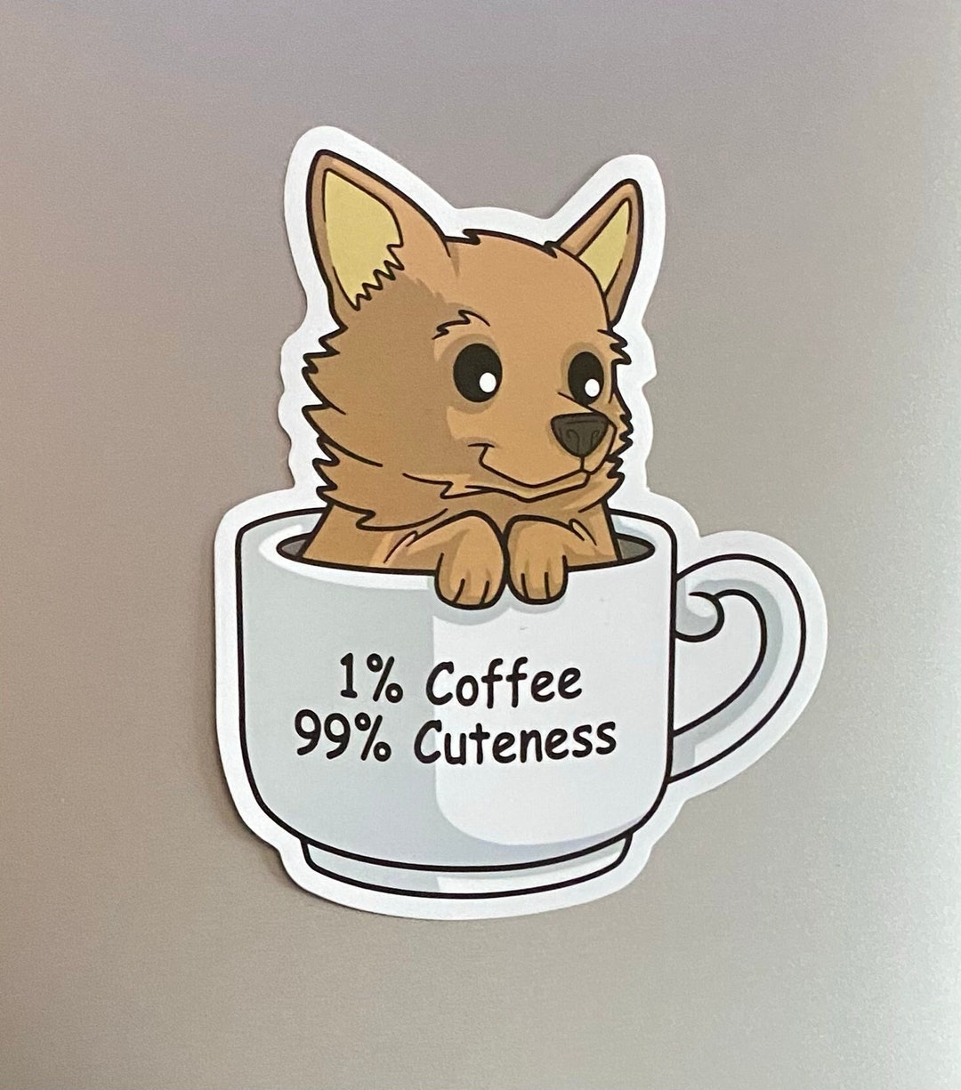 Cute Puppy Dog in a Coffee Cup Funny Cartoon Sticker. Waterproof and UV ...