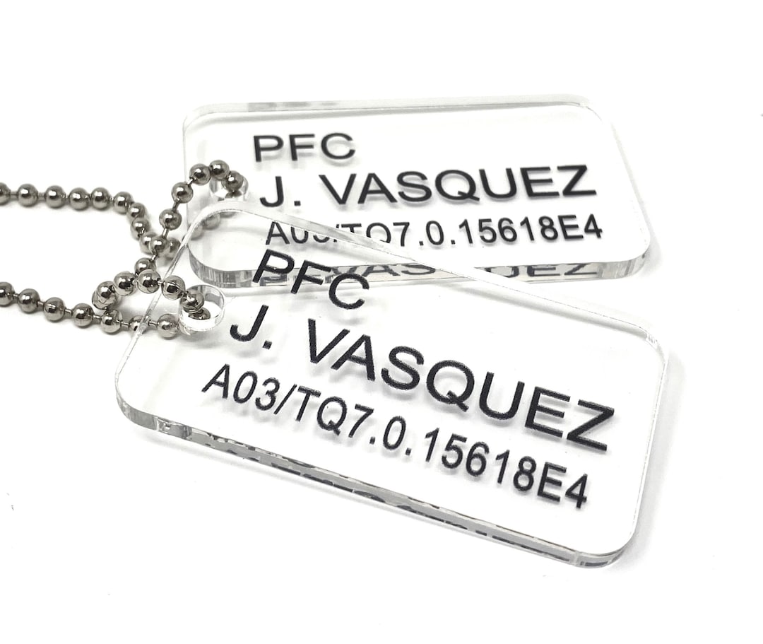 Aliens US Colonial Marine (USCM) Acrylic Dog Tags - PFC J. Vasquez ...