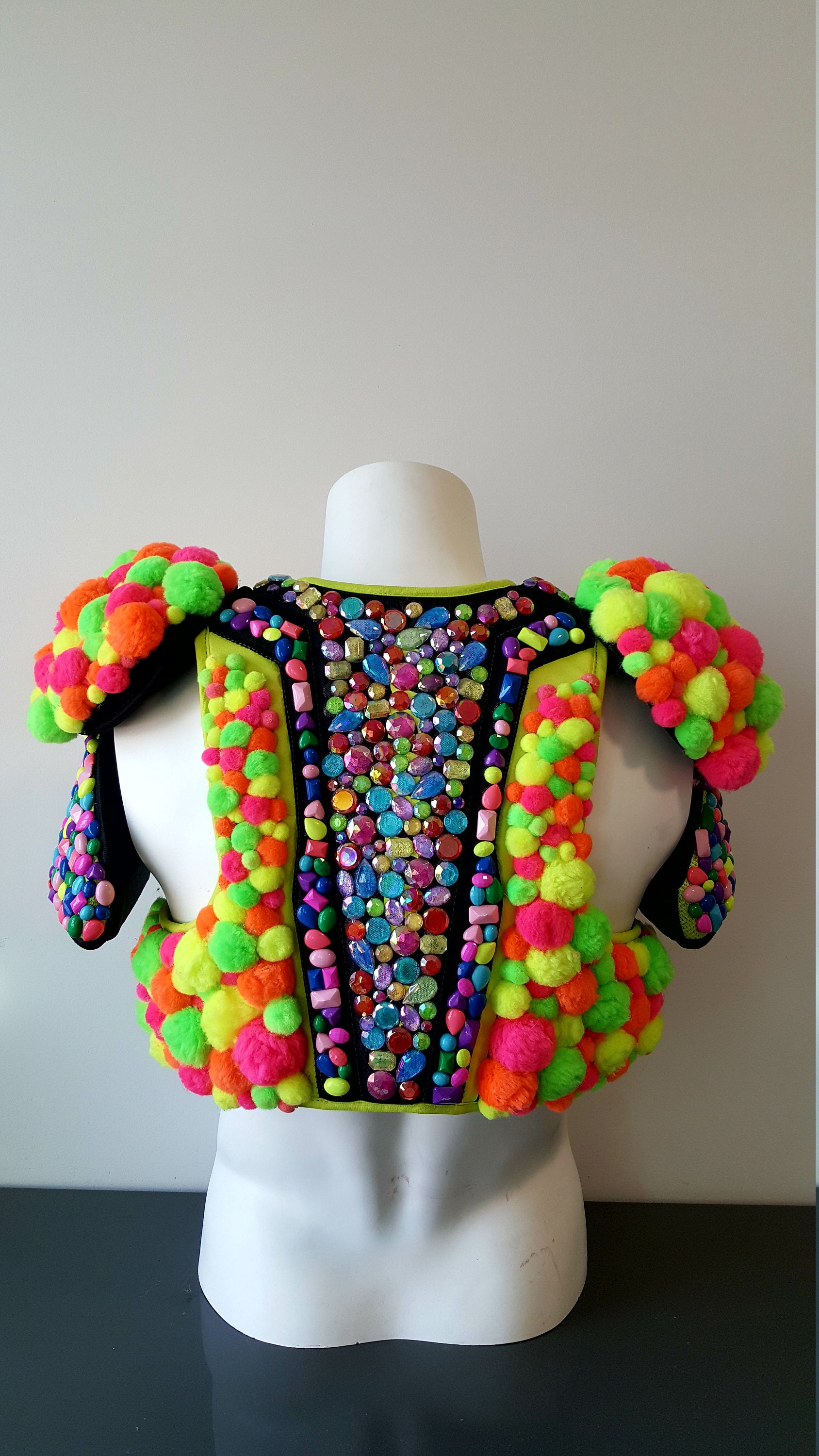Neon Pom Pom Shoulder Pad, UV Puff Rhinestone Chestpiece, Shoulder ...