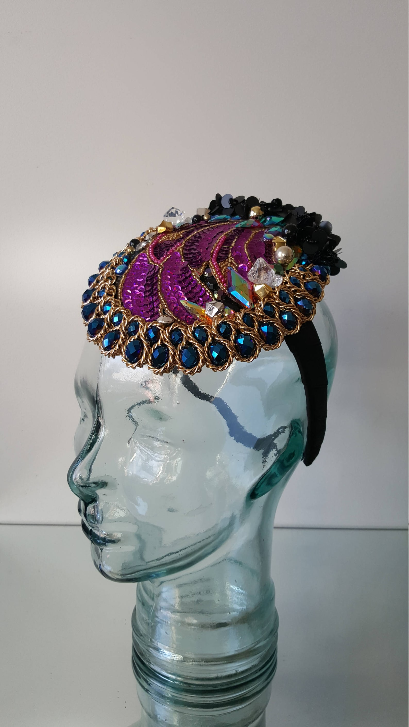 Vibrant Bejeweled Sequin Fascinator Headpiece, Headdress, Jeweled Hat ...