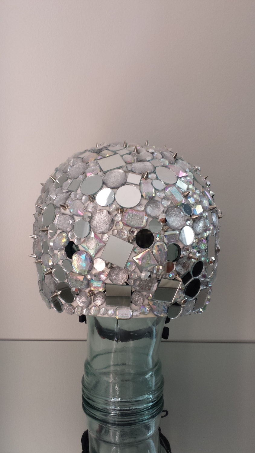 Mirror Ball Disco Ball Helmet, Mirror Tiled, Spiked, Bejeweled ...
