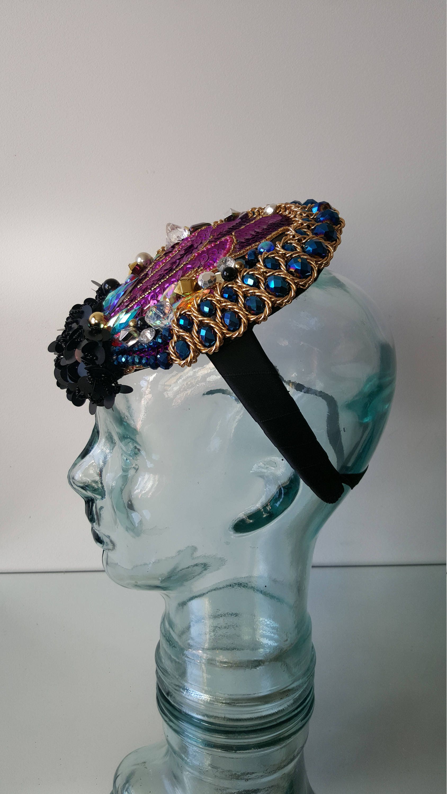 Vibrant Bejeweled Sequin Fascinator Headpiece, Headdress, Jeweled Hat ...