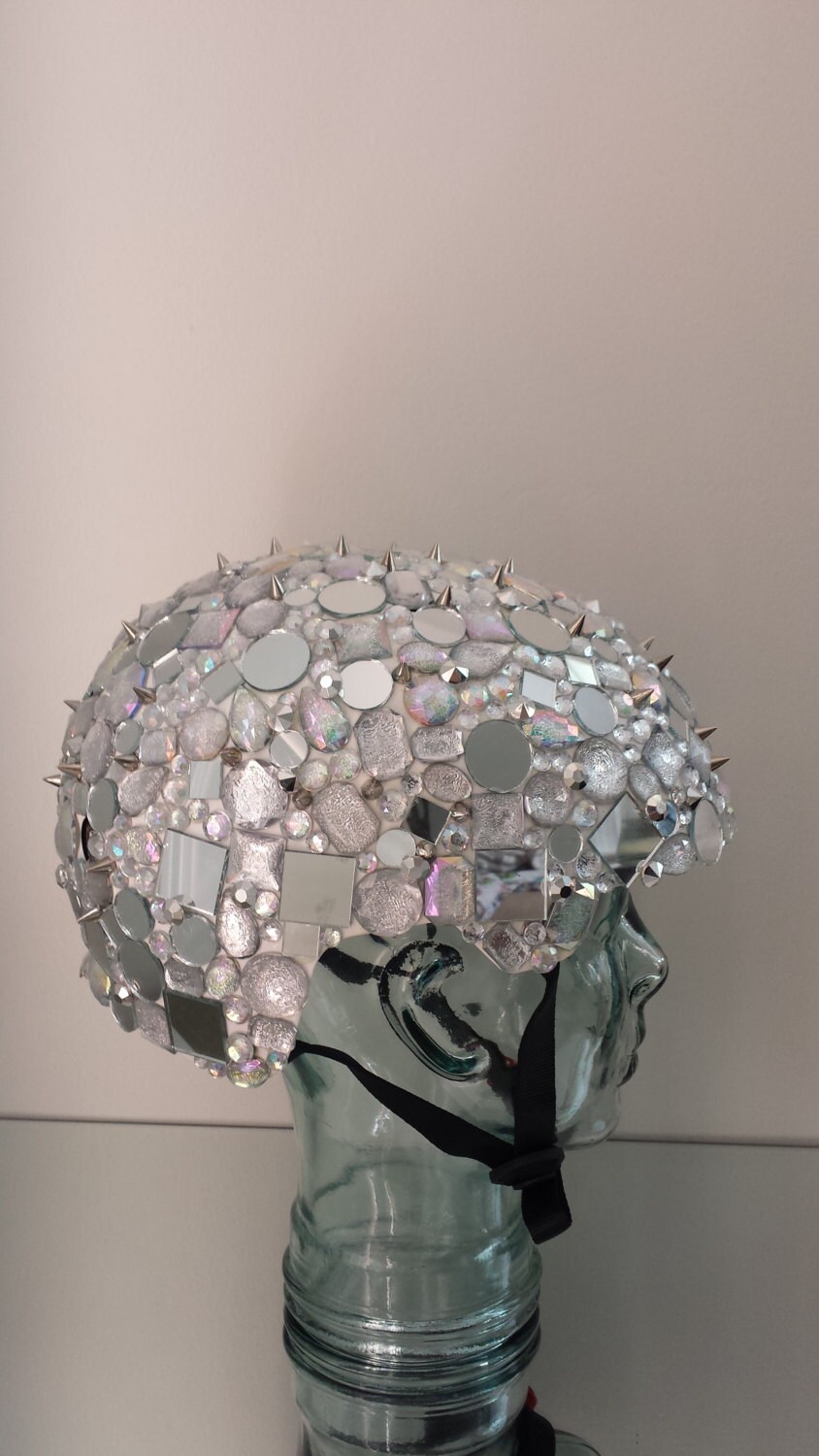 Mirror Ball Disco Ball Helmet, Mirror Tiled, Spiked, Bejeweled ...