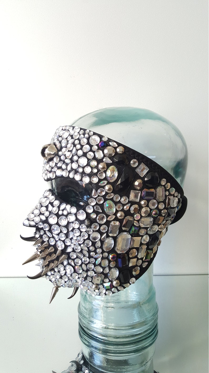 Rhinestone Spike Mask, Rhinestone Dust Mask, BDSM Mask, Burning Man ...