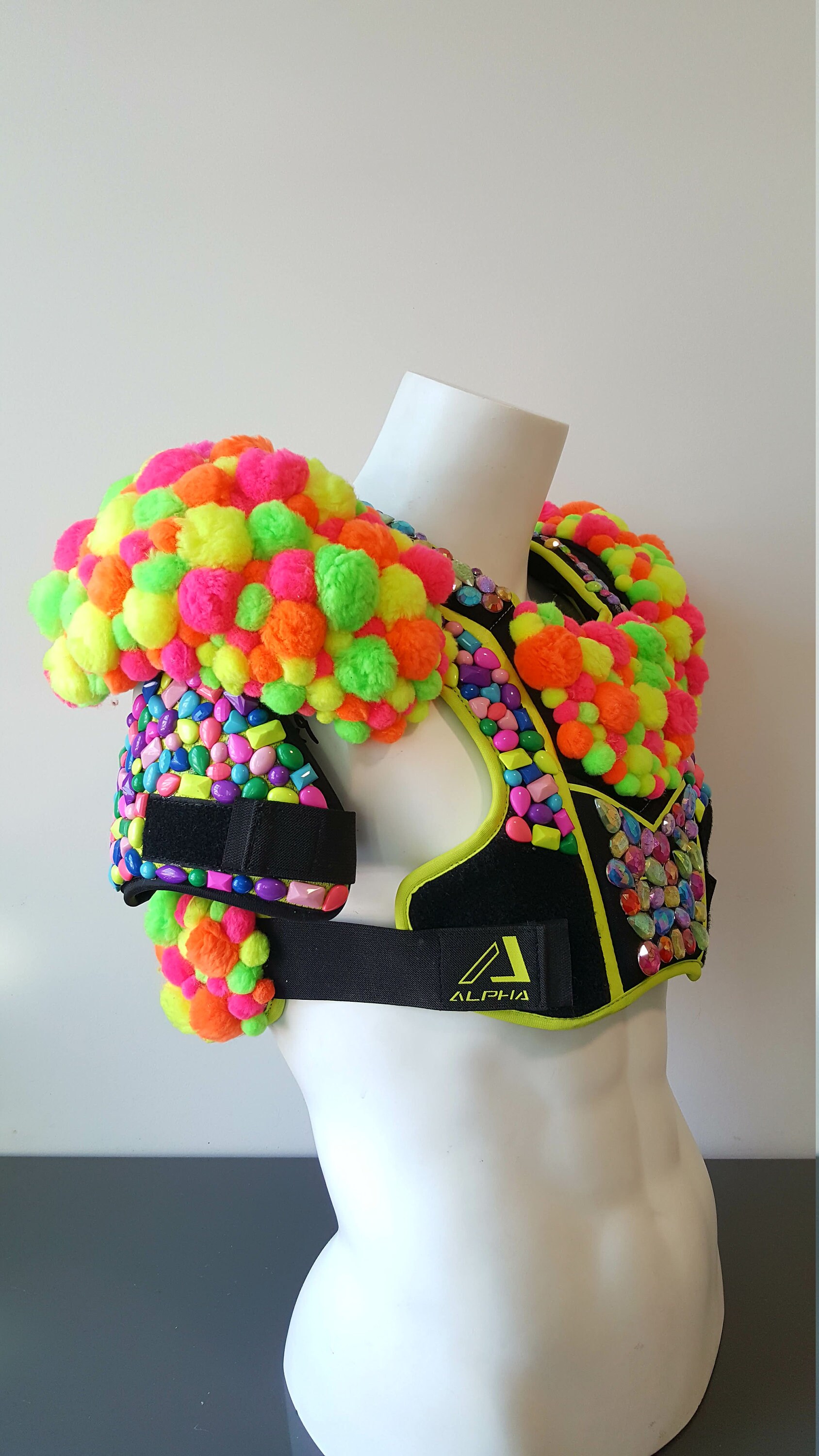 Neon Pom Pom Shoulder Pad, UV Puff Rhinestone Chestpiece, Shoulder ...