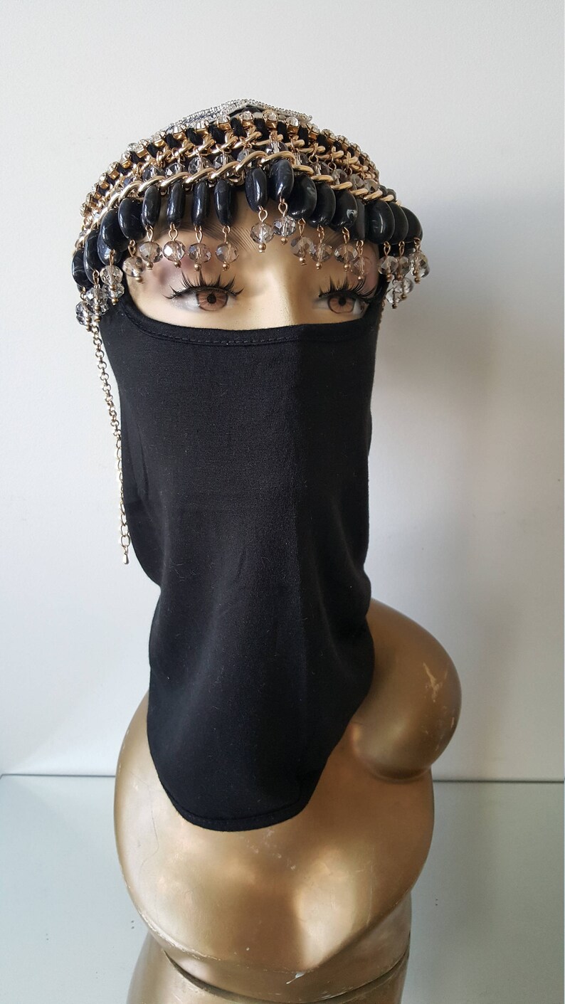 Black and Gold Beaded Face Mask, Embellished Ski Mask, Burning Man Hood ...