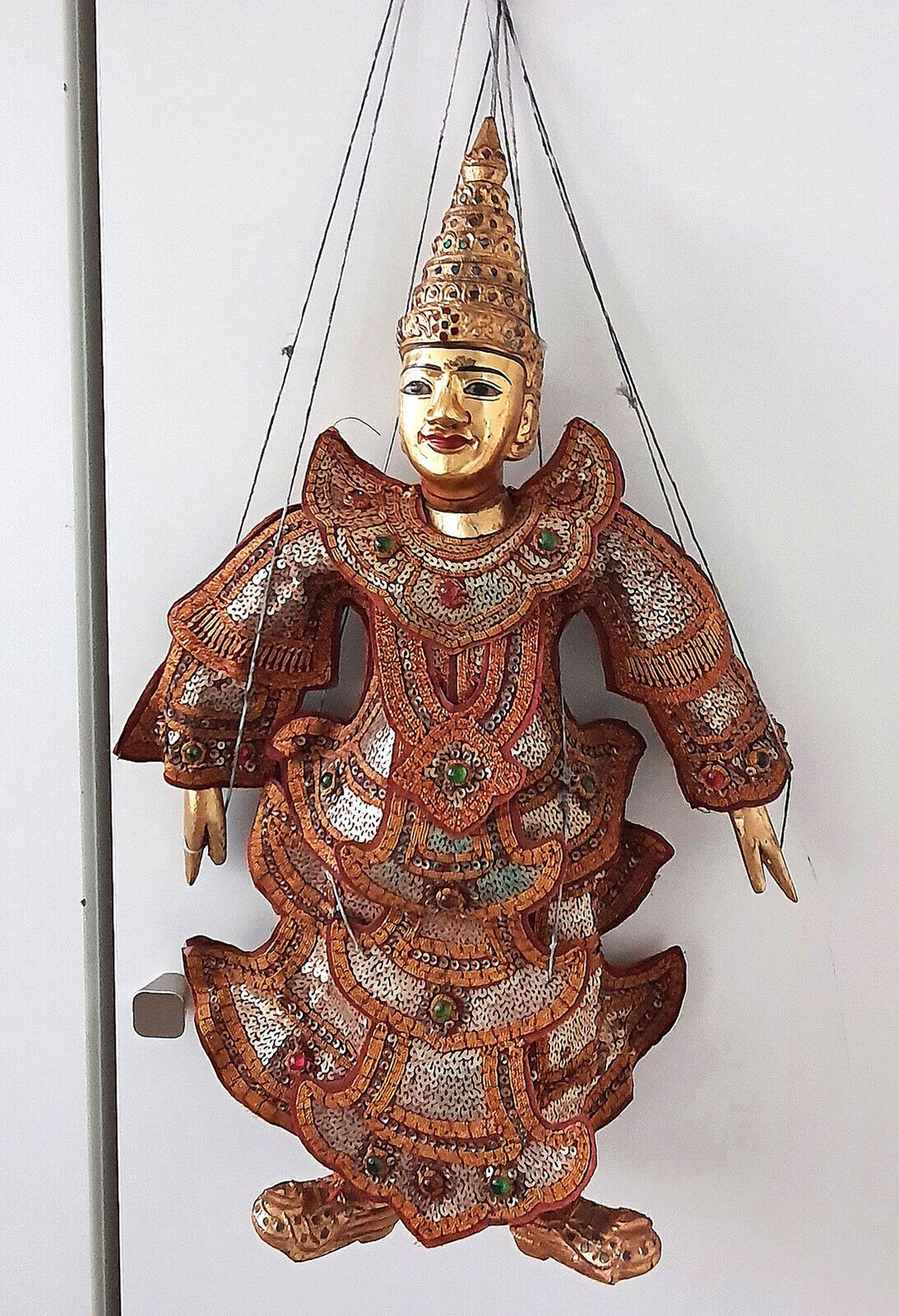Large 23 1/2 Antique Vintage Thai Burmese Handmade String Golden Puppet ...