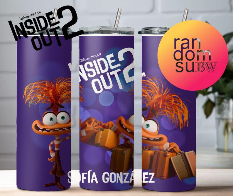 Anxiety, Inside Out 2, Intensely 2, Joy, Tumbler Wrap, Skinny Tumbler ...