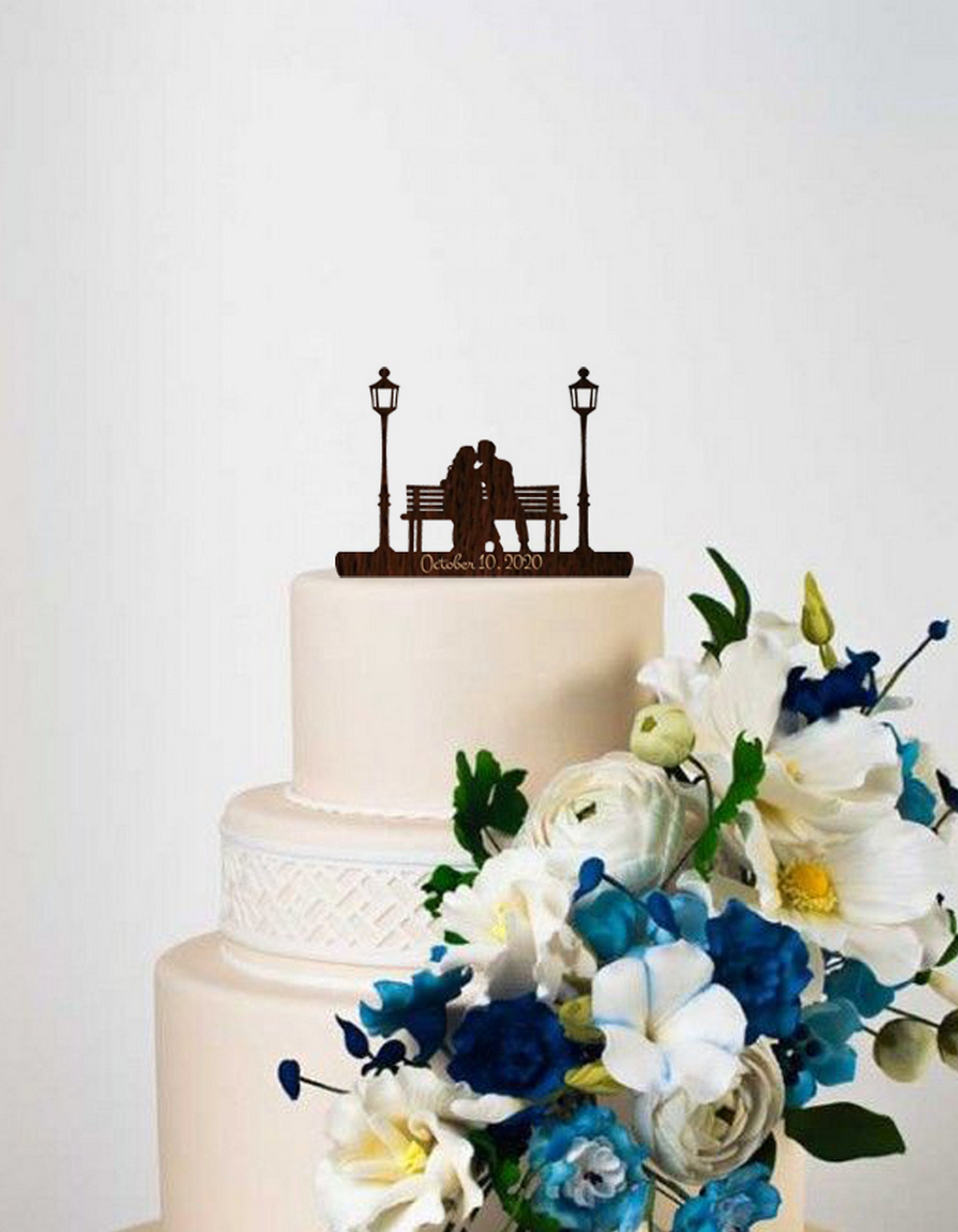 Rustic Wedding Cake Toppers Bride & Groom on Bench Mr and Mrs | Etsy