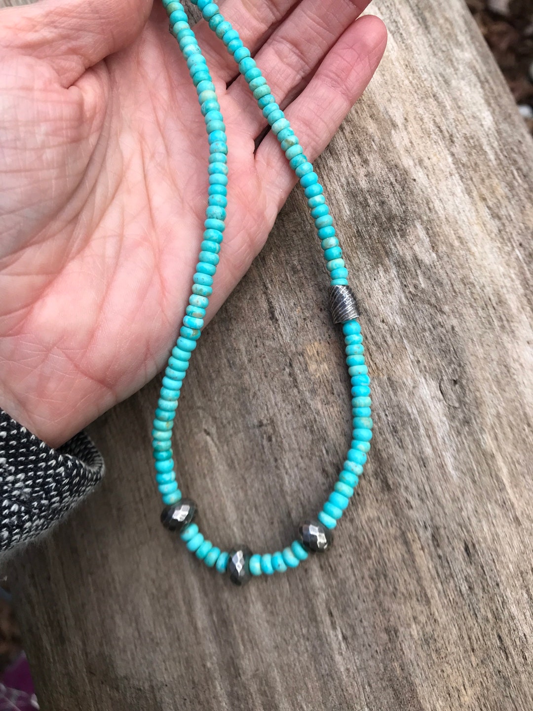 Arkansas Turquoise With Pyrite & Fine Silver Brachiopod - Etsy