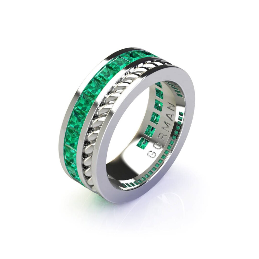 Gorman Men's Rope Modern 14K White Gold Princess Emerald Cluster Modern ...