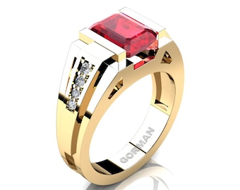 Decorum Mens 14K Yellow Gold 3.0 Carat Emerald Cut Ruby | Etsy