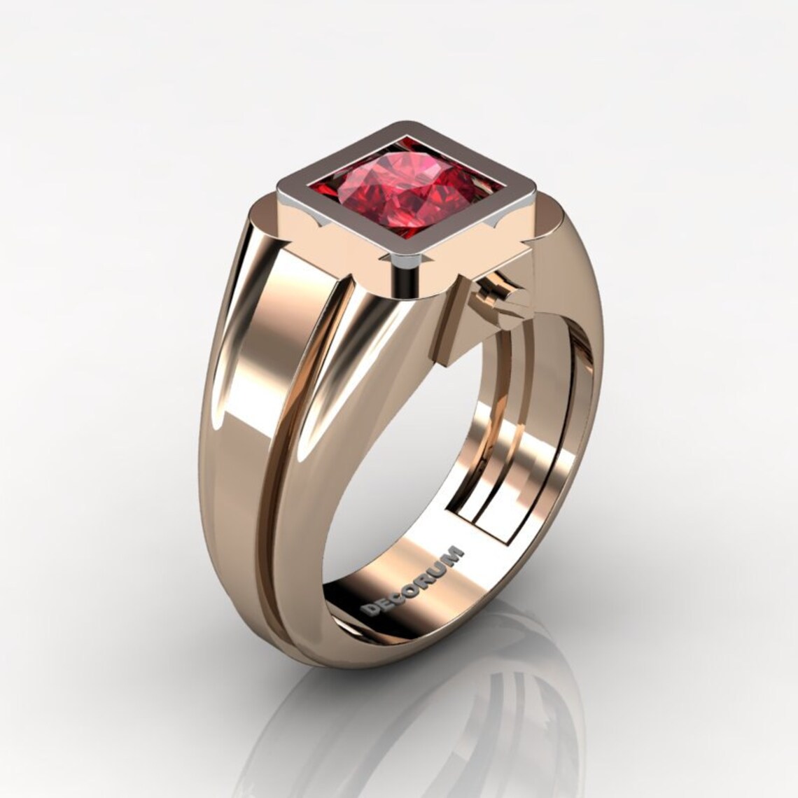 Man Wedding Ring 14K Rose Gold Ruby Center Stone Ring Band - Etsy