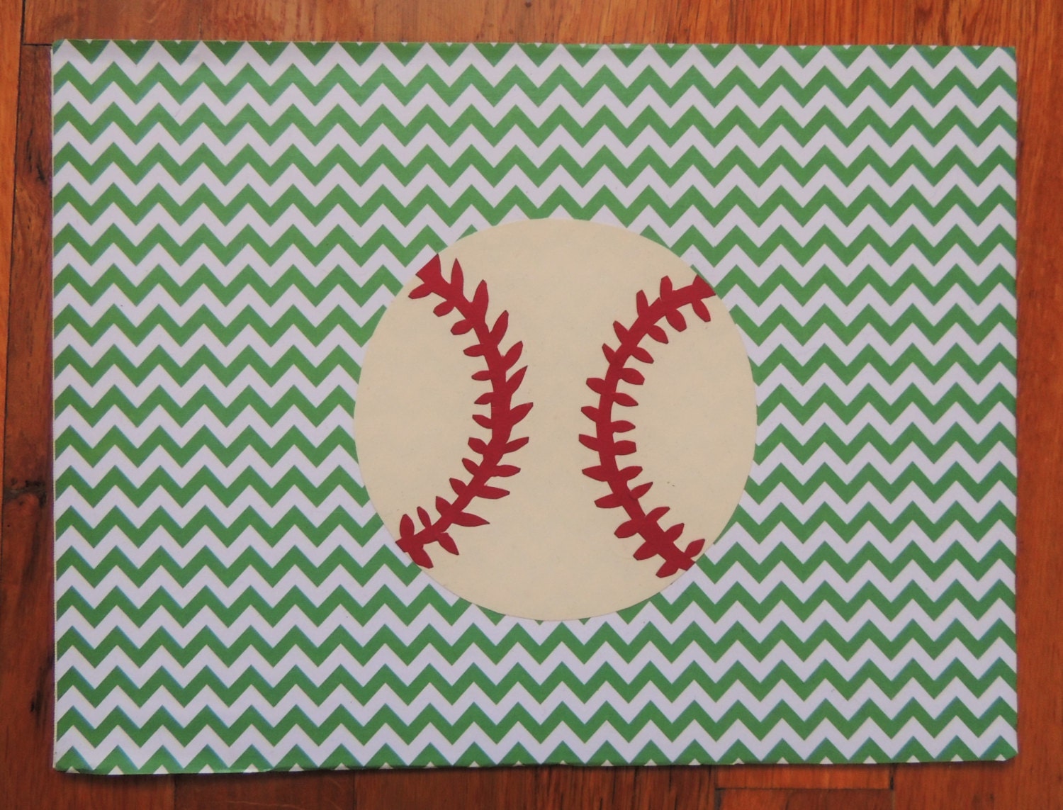 Baseball Collage W/ Green Chevron Background - 9" X 12" Wall Hanging ...
