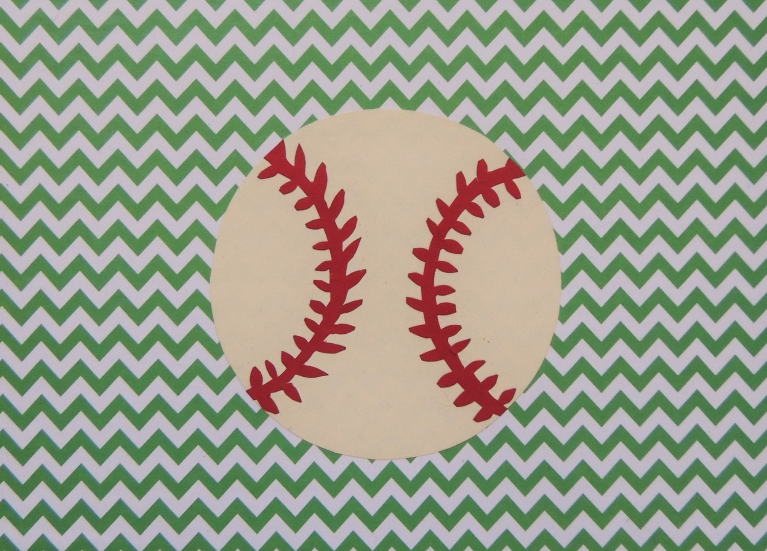 Baseball Collage W/ Green Chevron Background - 9" X 12" Wall Hanging ...