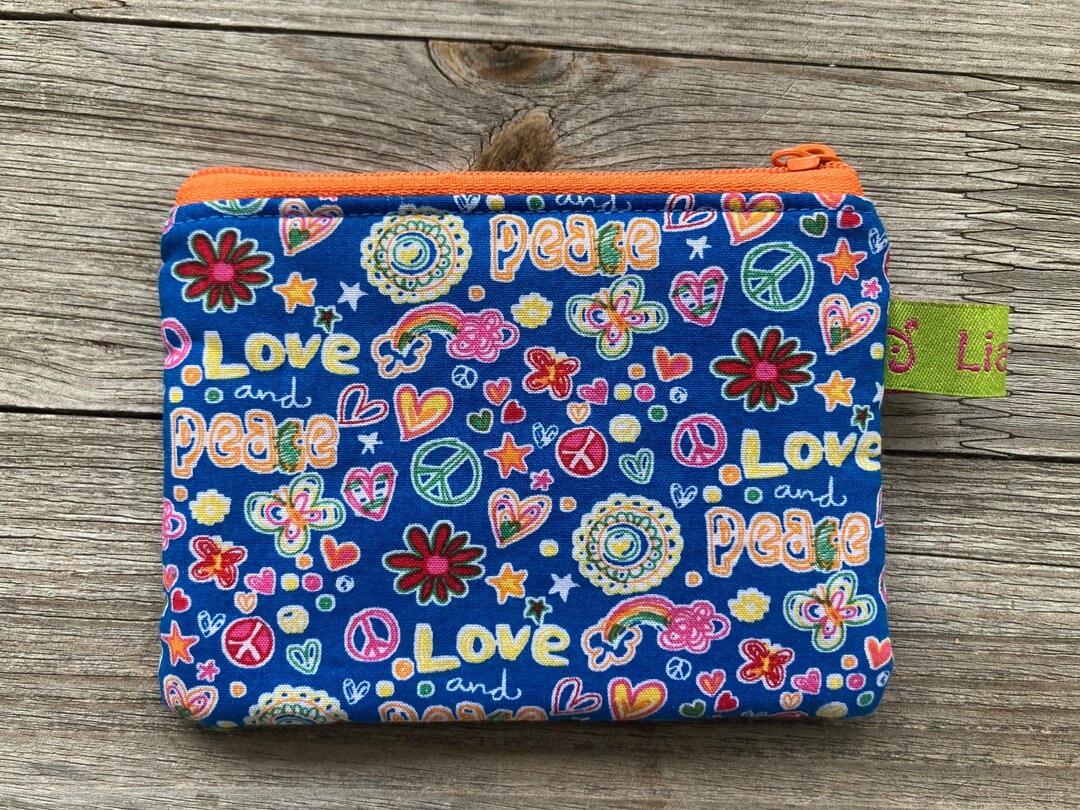 Purse Pouch Love and Peace Colored Blue - Etsy