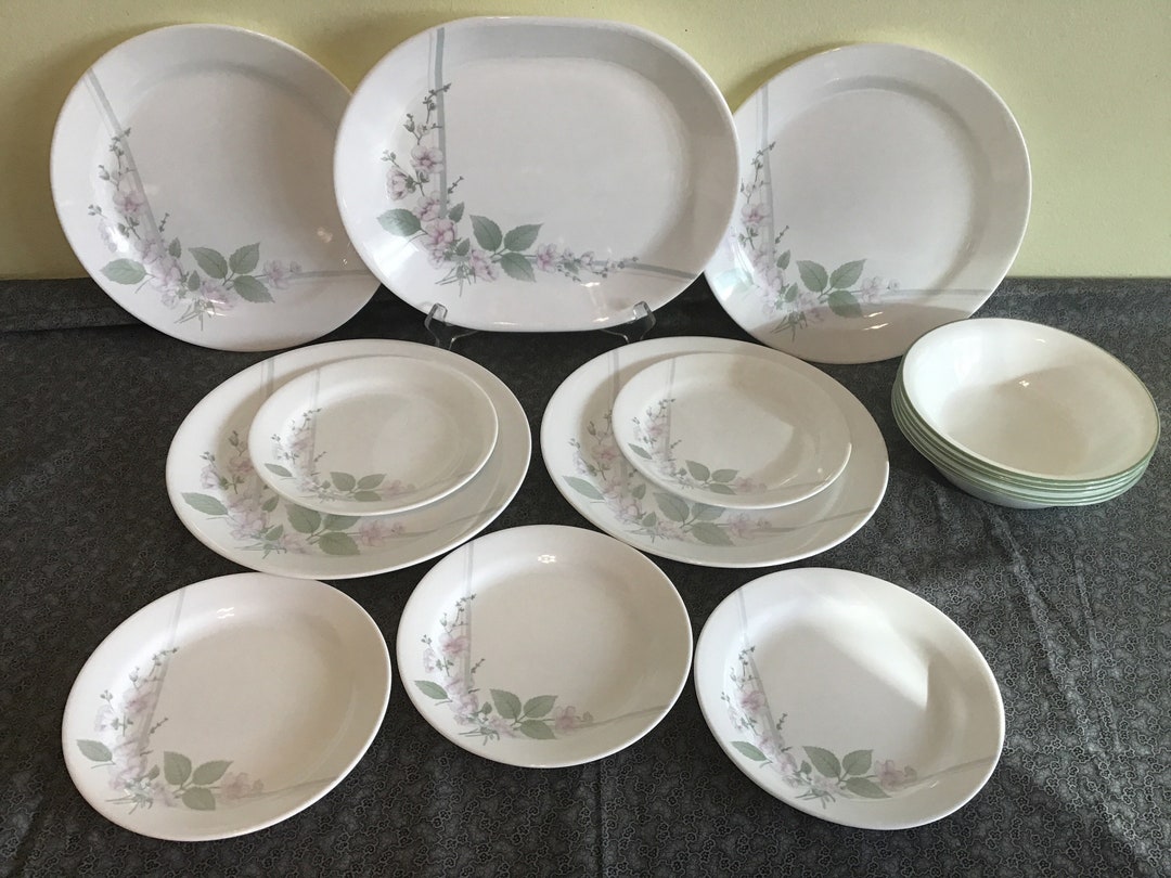 Vintage Corelle by Corning Dinnerware Dishes, Veranda, Pink Roses Green Vines. - Etsy