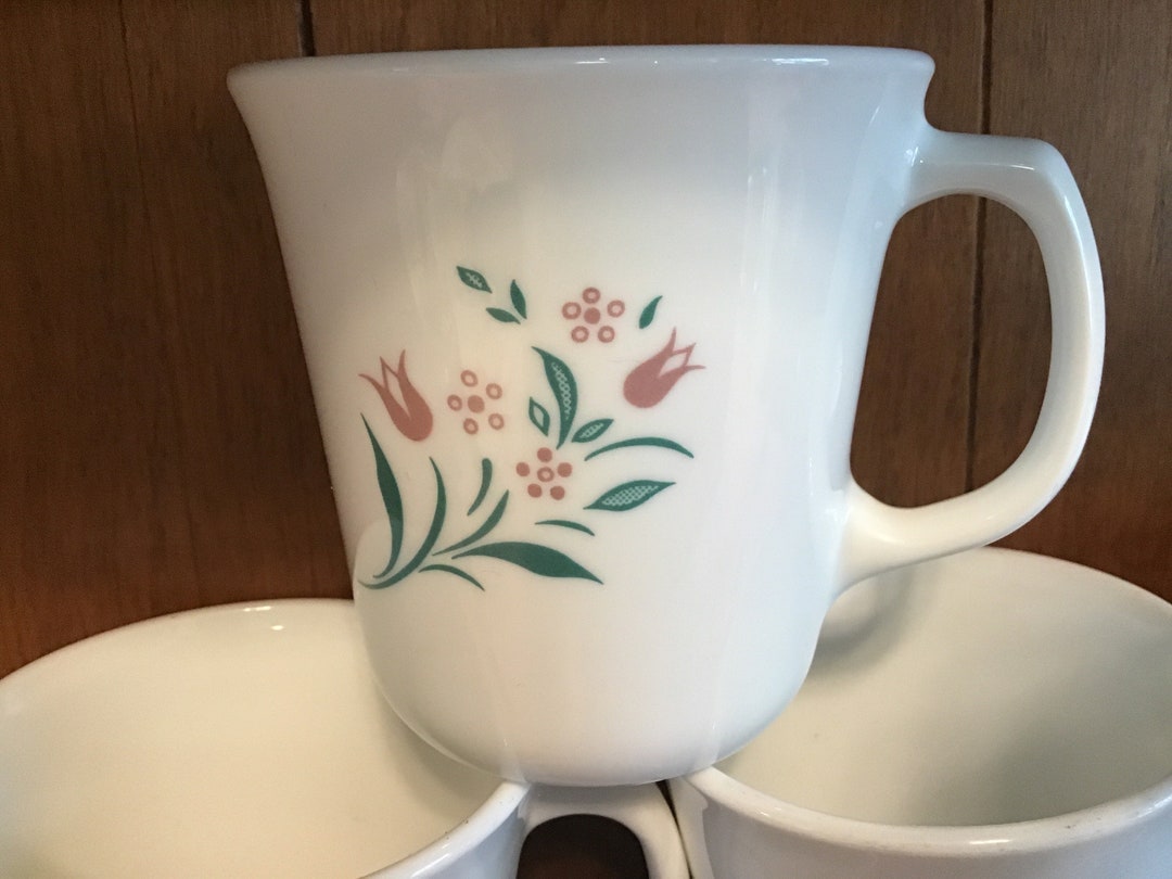 Vintage Corelle by Corning Ware Coffee Cups, Rose Marie, Pink Tulip Pattern, Set of 2. - Etsy
