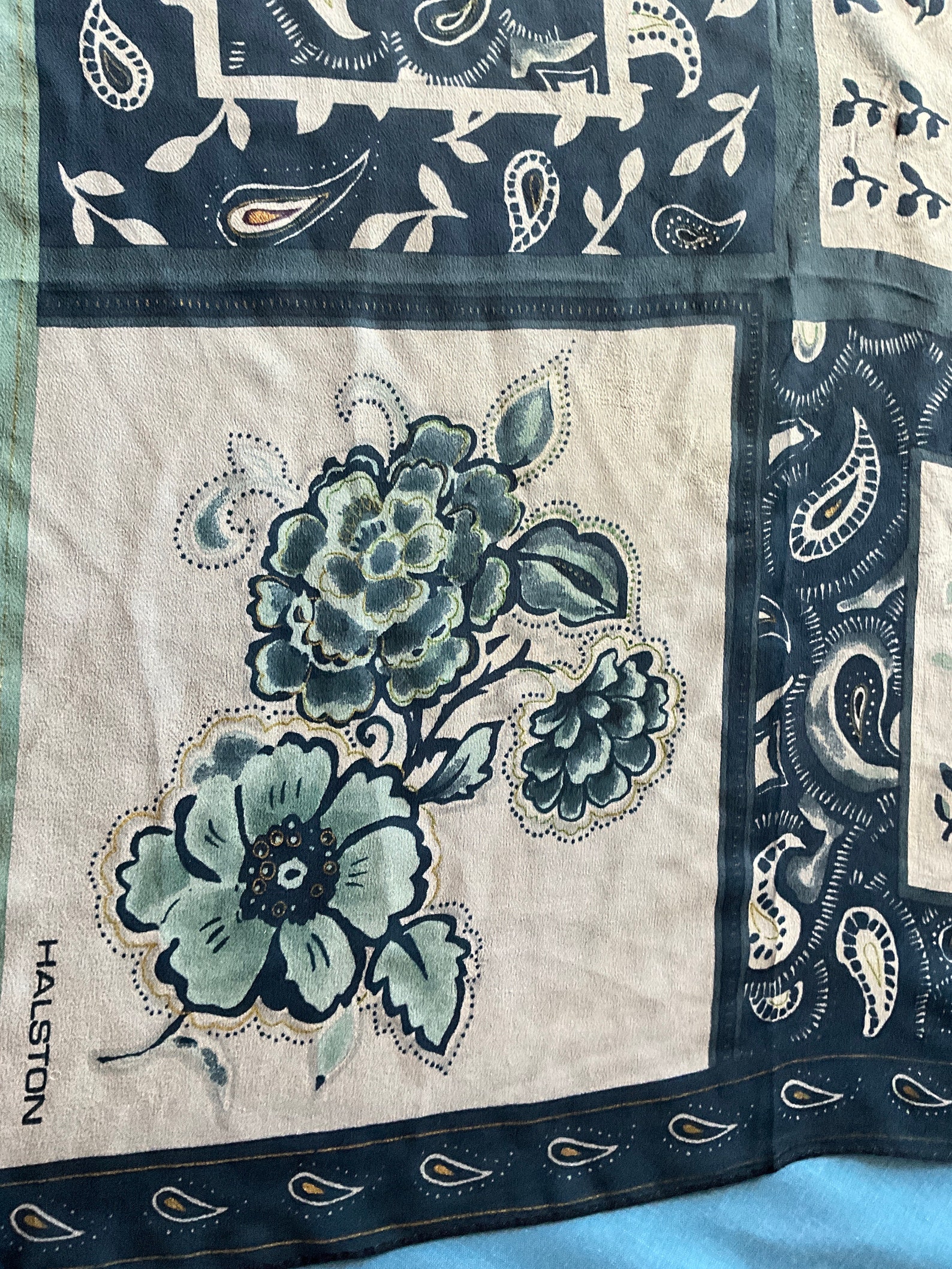 Vintage Designer Halston, Chiffon Square Scarf in Teal and Blues. - Etsy