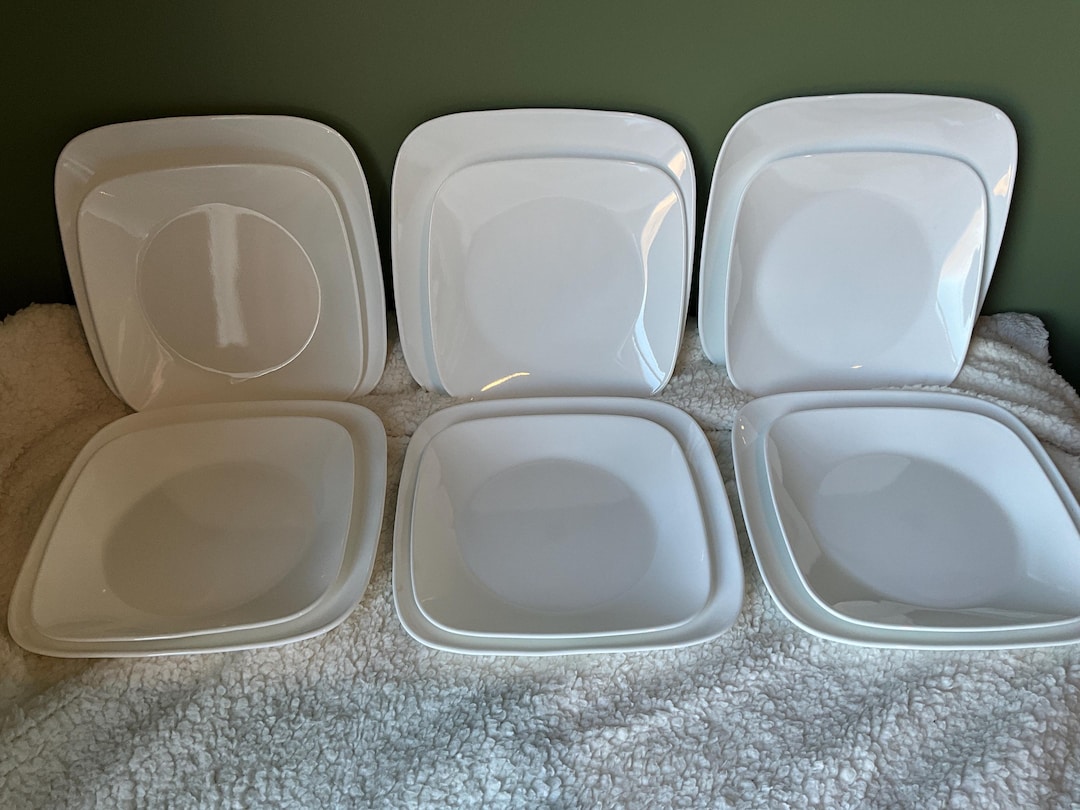 Vintage Set of 12, Corelle Vitrelle, by Corning, Pure White, Square ...