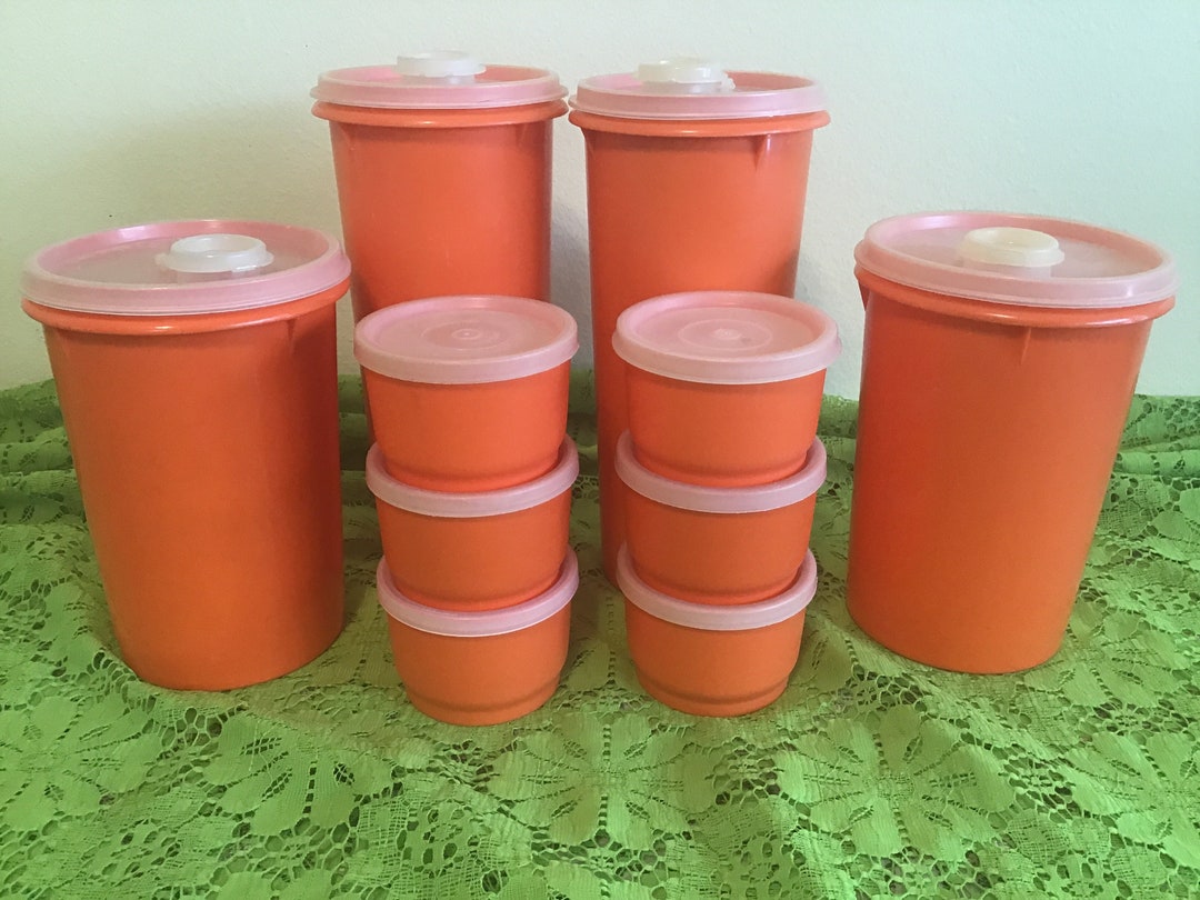 Set of Vintage Orange Tupperware Containers, Water Bottles, Beverage ...