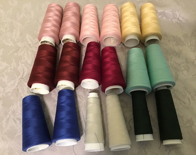 Lot of 18 Spools of Serger, Overlock, Surelock 100% Spun Polyester ...