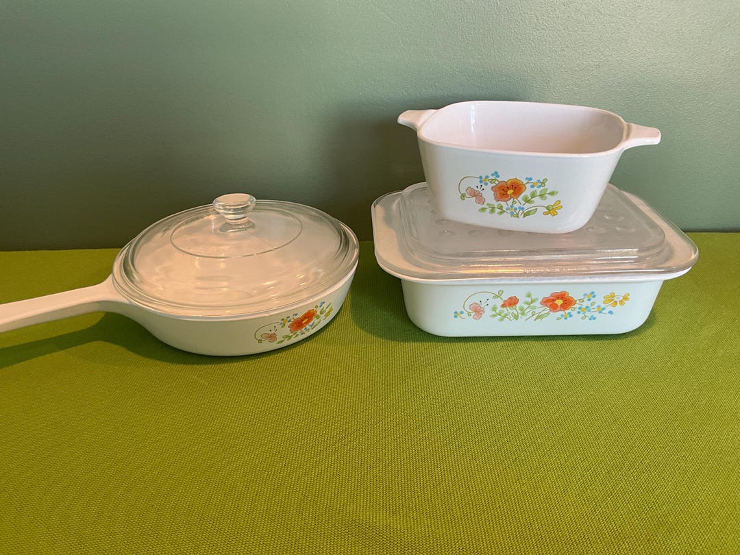 Vintage Corningware 2 Quart,casserole Baking Dish and Sauce Pan Set, Wild Flower, Spring Bouquet ...