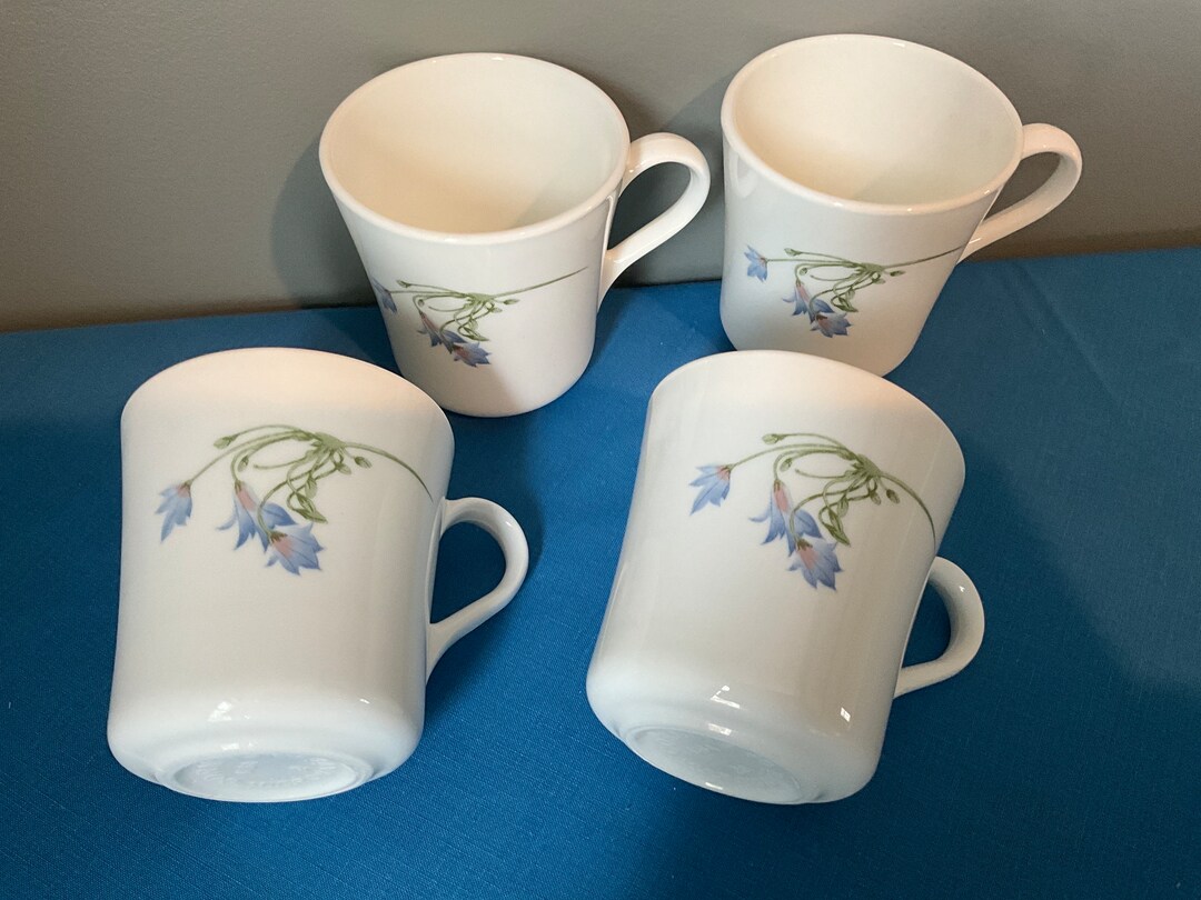 Vintage Corelle by Corning Ware Coffee Cups, Blue, Green Flowers, Blue ...