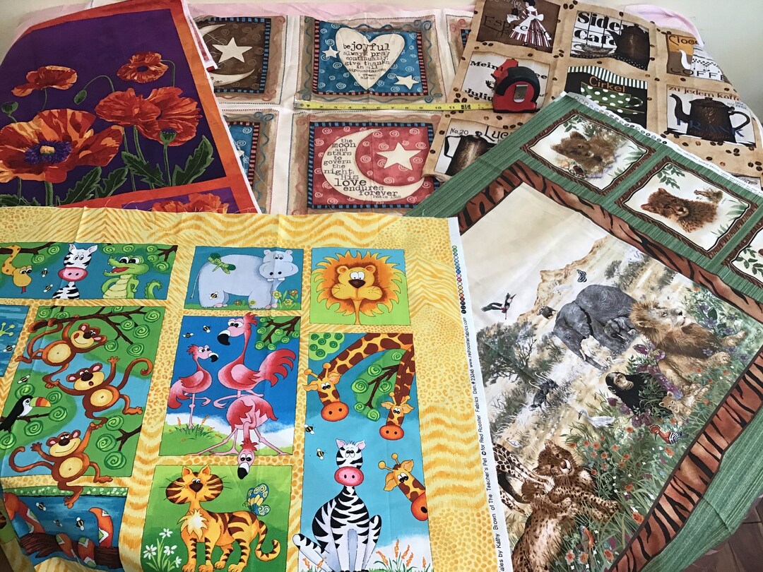 Lot of 6 Pre Printed Fabric Panels for Quilting, Floral, Children’s ...