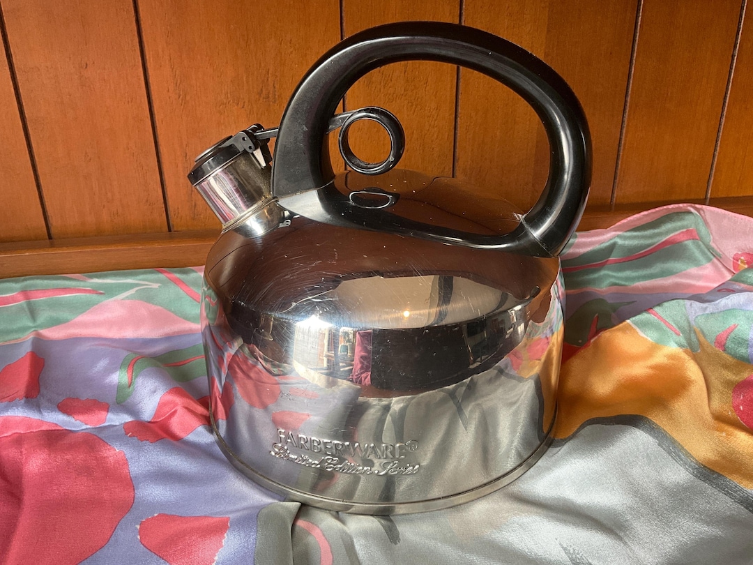 Vintage Farberware Stainless Steel Stove Top Whistling Tea Kettle ...