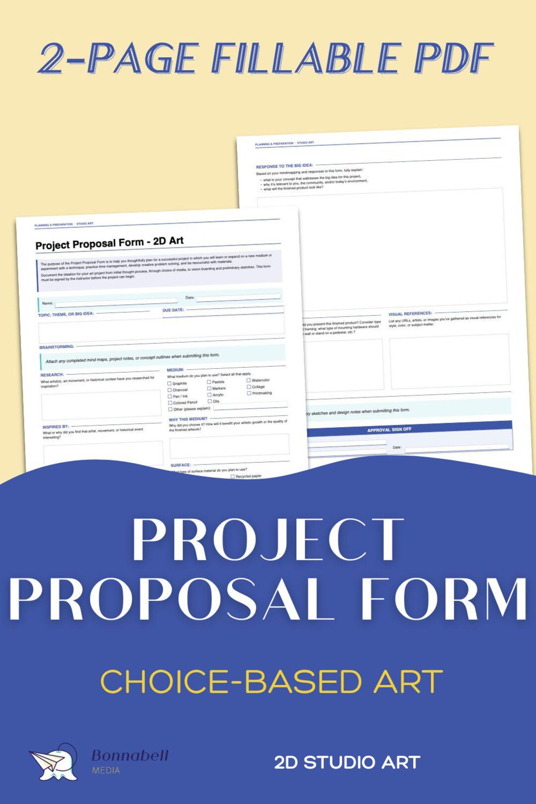 2D Studio Art Project Proposal Form | Fillable PDF Planning Tool | HS ...