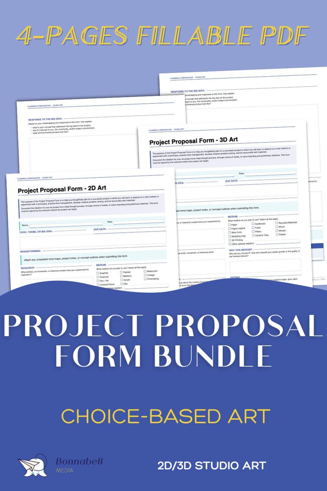 Art Project Proposal Form Bundle – 2D & 3D | Fillable PDF for High ...